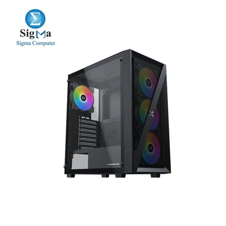 XIGMATEK Blade 4FAN Mid Tower Case with tempered glass, 4 FIXED RGB ...